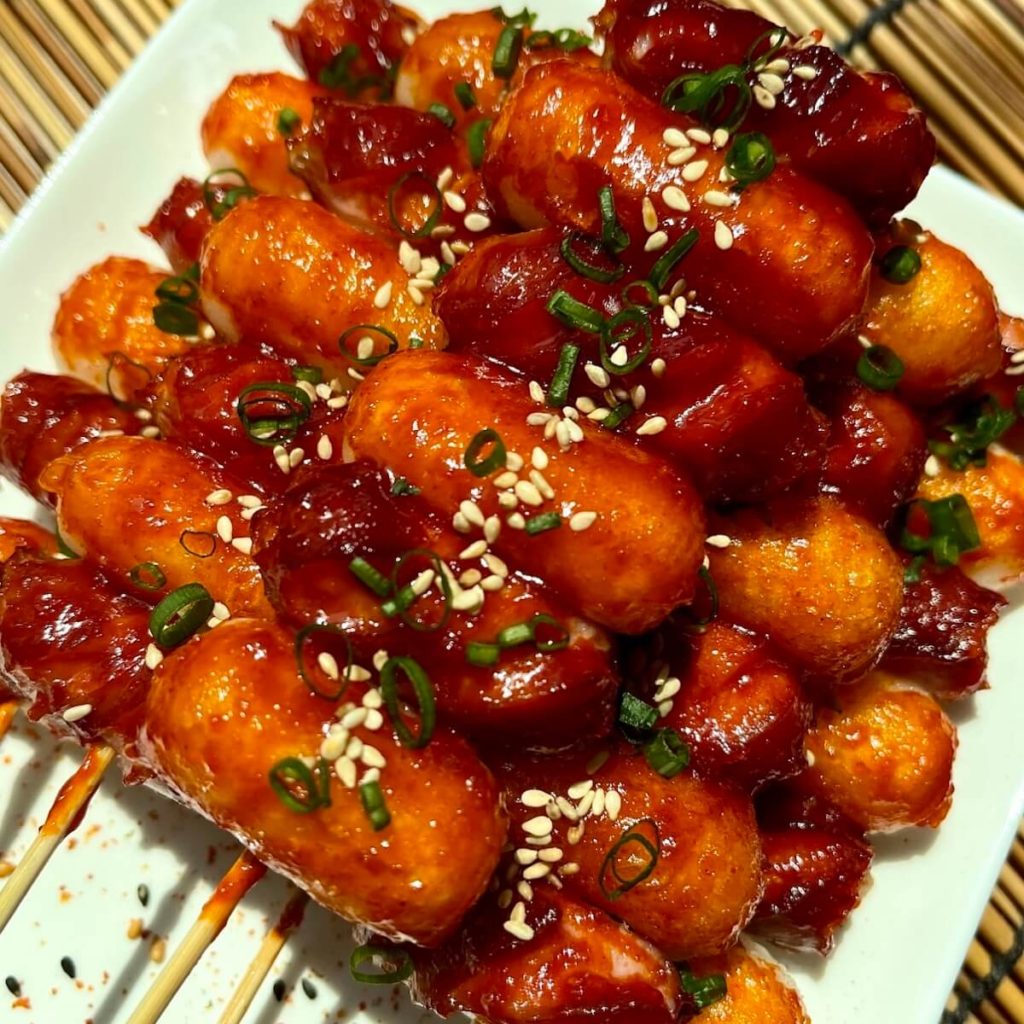 Korean Rice Cake & Sausage Skewers - Jasmine and Tea