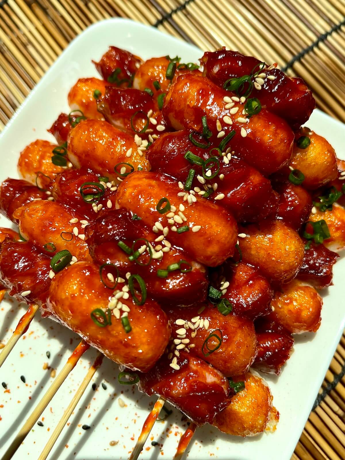 Korean Rice Cake & Sausage Skewers - Jasmine and Tea